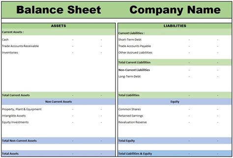 Balance Sheet Free Template In Excel
