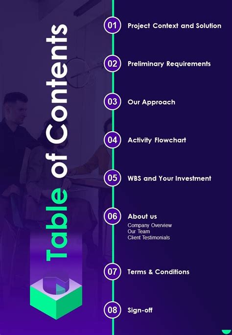 Table Of Contents Data Science Project Proposal One Pager Sample