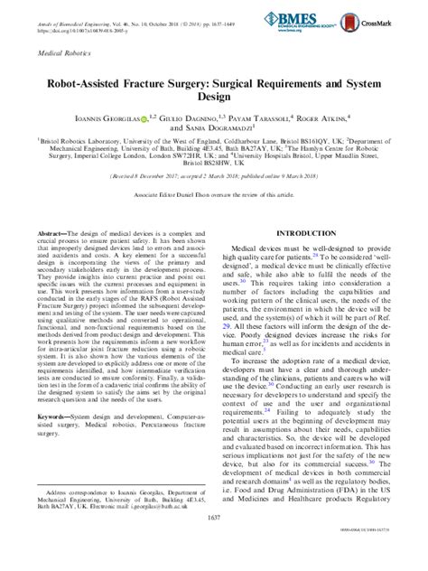 Pdf Robot Assisted Fracture Surgery Surgical Requirements And System