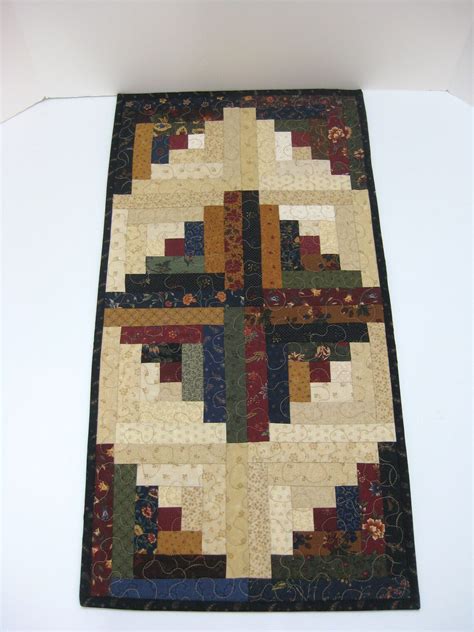 Log Cabin Quilted Table Runner Farmhouse Runner Scrappy Etsy
