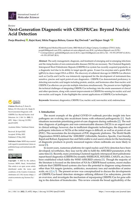 Pdf Next Generation Diagnostic With Crispr Cas Beyond Nucleic Acid