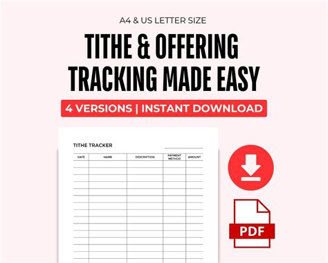 Simple Tithe And Offerings Tracker Church Tithing Log And Record