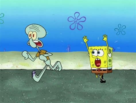 Spongebob And Patrick Running In The Sand
