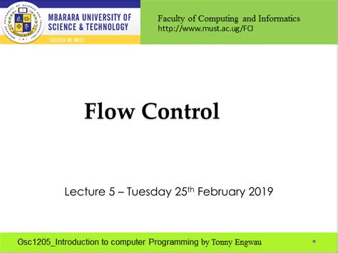 Introduction To Computer Programming C Csc1205lec5flow Control Ppt