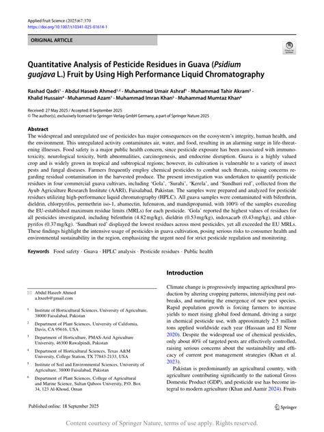 Quantitative Analysis Of Pesticide Residues In Guava Psidium Guajava L Fruit By Using High