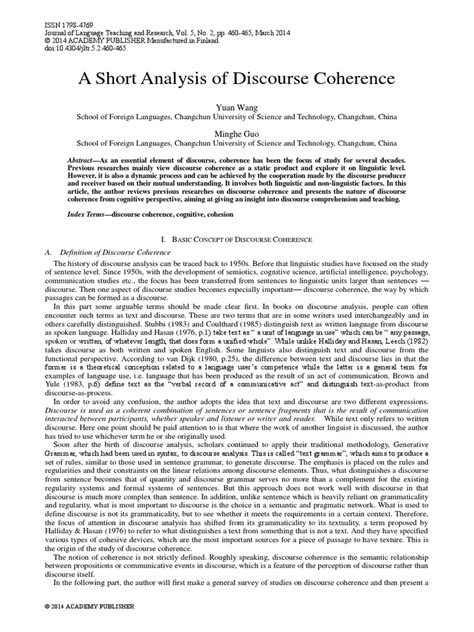 A Short Analysis Of Discourse Coherence Pdf Linguistics Semantics