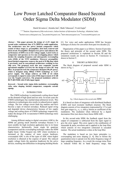 Pdf A Low Power Latched Comparator Based Second Order Sigma Delta Modulator