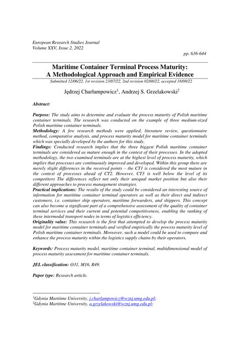 PDF Maritime Container Terminal Process Maturity A Methodological Approach And Empirical Evidence