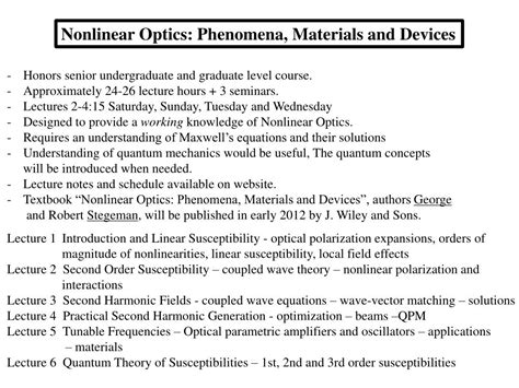 Ppt Nonlinear Optics Phenomena Materials And Devices Powerpoint
