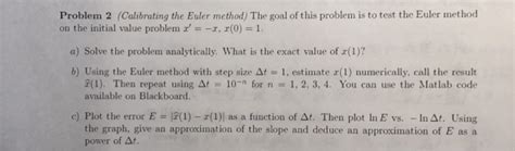 Solved Problem Calibrating The Euler Method The Goal Of Chegg
