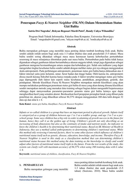 Pdf Penerapan Fuzzy K Nearest Neighbor Fk Nn Dalam Menentukan
