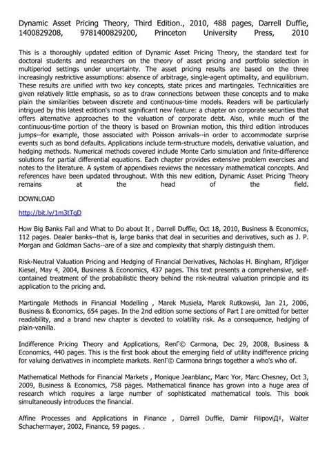 PDF Dynamic Asset Pricing Theory Third Edition How I Made Money Using The