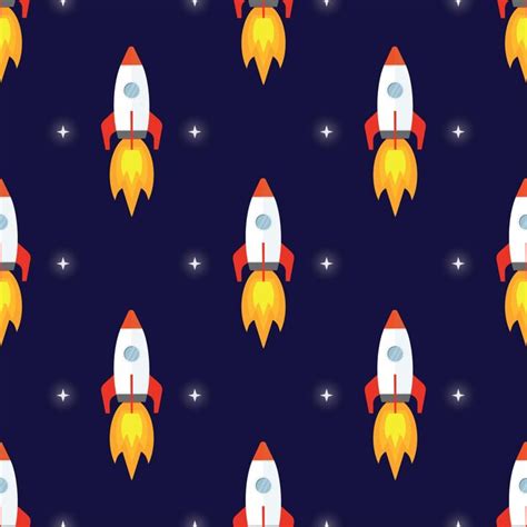 premium vector seamless pattern with spaceship or rocket and stars