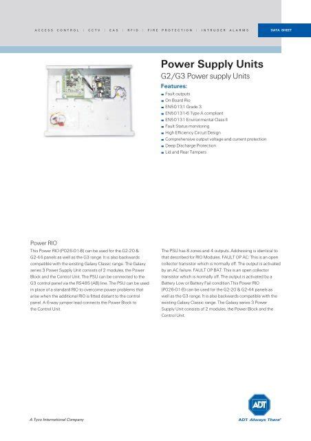 G2 G3 Power Supply Units ADT UK Branded Datasheet