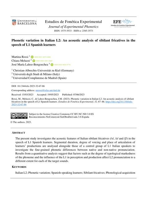 Pdf Phonetic Variation In Italian L2 An Acoustic Analysis Of Sibilant Fricatives In The