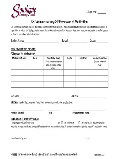 Fillable Online Self Administration Self Possession Of Medication Fax Email Print Pdffiller