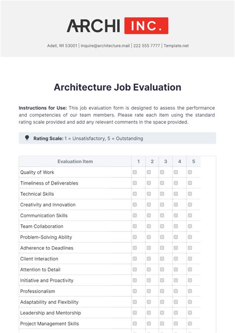Free Architecture Job Evaluation Template To Edit Online