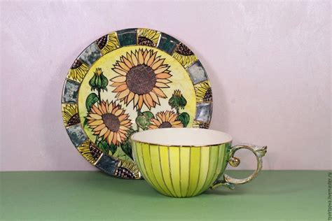 Чайная пара фарфоровая Солнечные цветы в интернет магазине на Ярмарке Мастеров Чайные пары