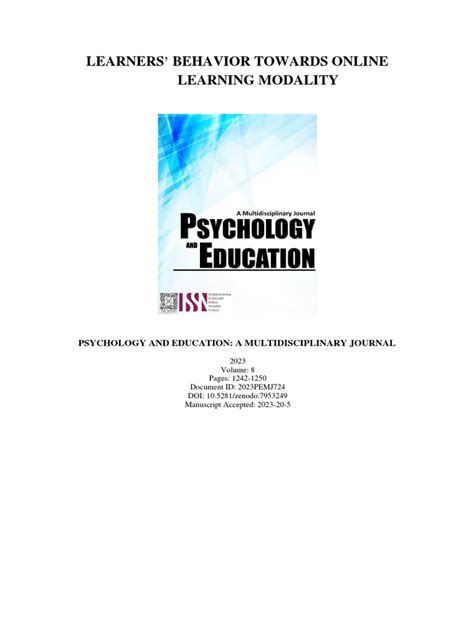 learners behavior towards online learning modality pdf learning