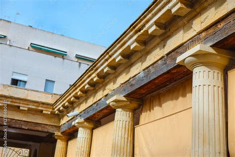 Section Of Building With Classical Architectural Elements Fluted