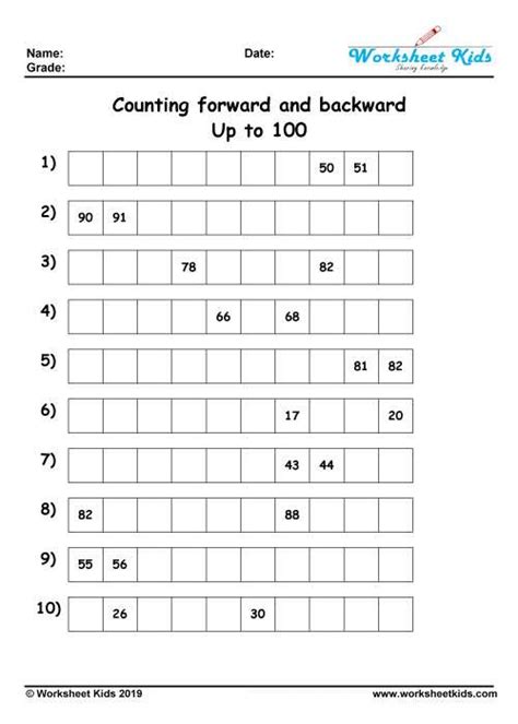 Backward Counting 1 To 100