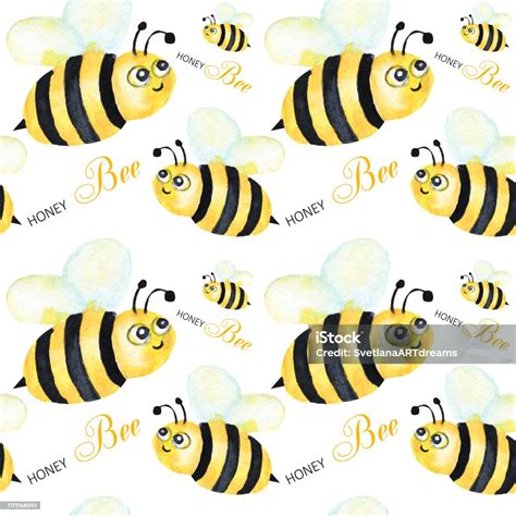 원활한 패턴 수채화 그린 재미 밝은 만화 곤충 컬렉션입니다 꿀벌 범블비 배경에 텍스트와 함께 아름 다운 재미 만화 직물 질감 그리기에 대한 스톡 벡터 아트 및 기타 이미지