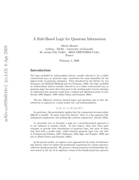 Pdf A Rule Based Logic For Quantum Information