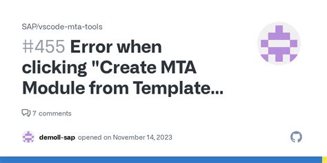 error when clicking create mta module from template in vs code