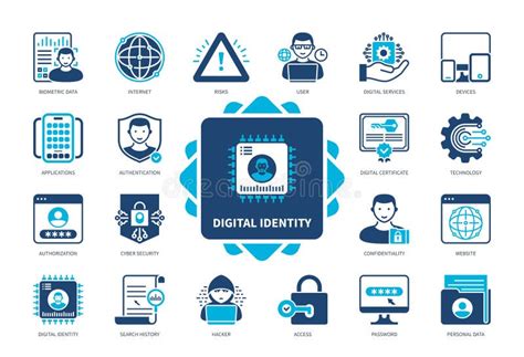 Digital Identity Solid Icon Set Stock Illustration Illustration Of