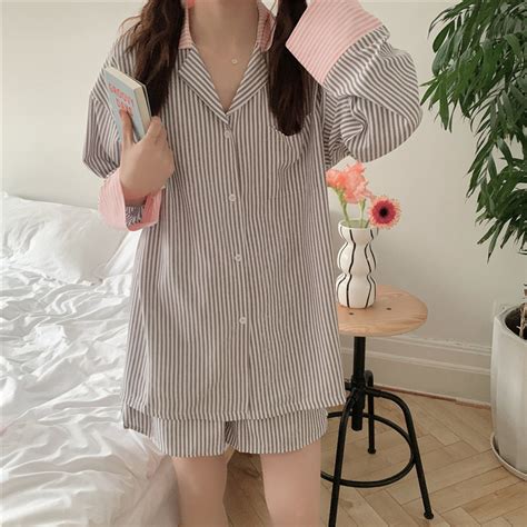 예다움 에르고 스트라이프 셔츠 긴팔 반바지 잠옷세트 4color 위시버킷