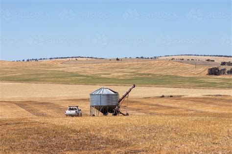 Image Of Silo And Ute In Paddock On Hot Summer Day Austockphoto