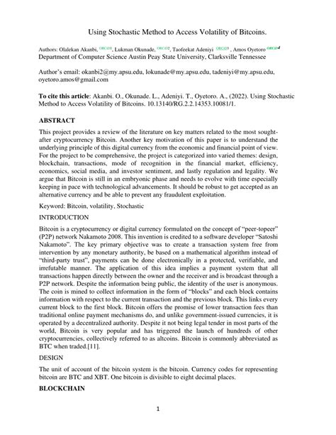 Pdf Stochastic Process On Cryptocurrency Data