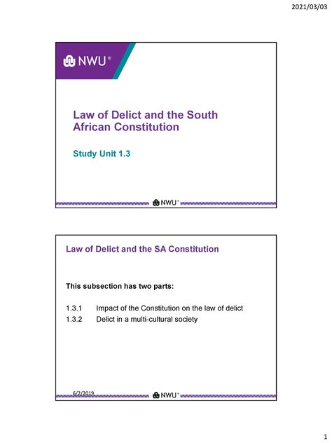 Su1 Lecture Notes 1 Law Of Delict And The South African
