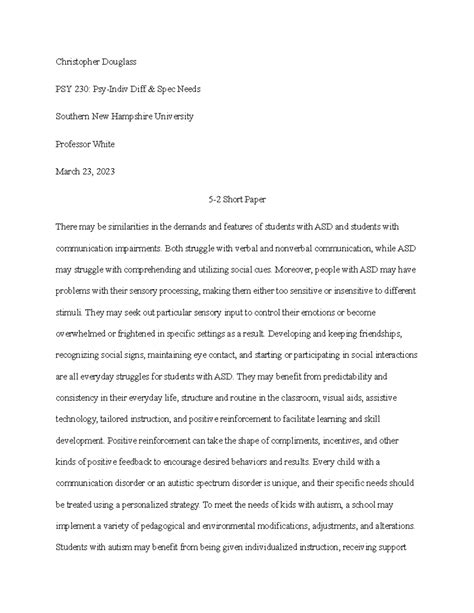 Psy Paper Christopher Douglass PSY Psy Indiv Diff Spec Needs Southern New