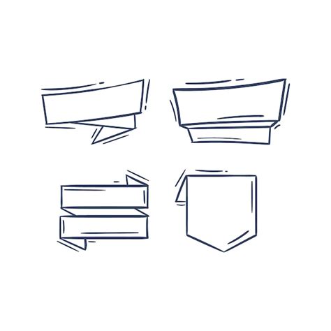 배지 레이블 리본 로고 그리기 개요 플래그 태그 손으로 그린 낙서 벡터 일러스트 레이 션의 집합 프리미엄 벡터