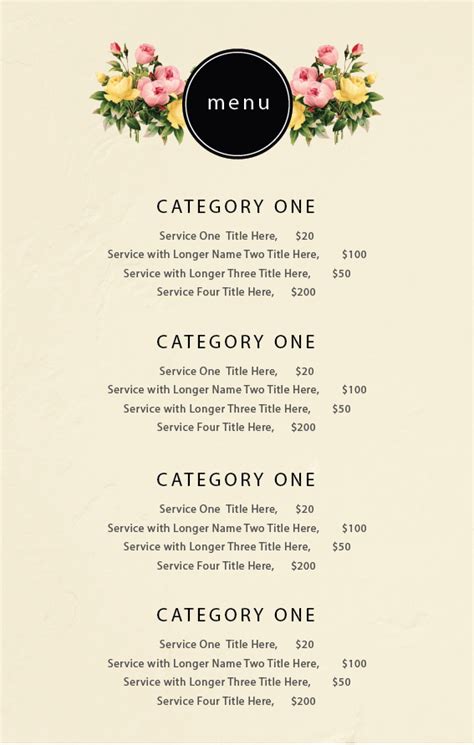 Image Studios Service Menu Template Imagestudios Menu Template Menu Templates