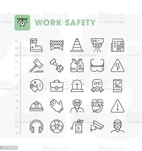 작업 안전 라인 아이콘 세트 편집 가능한 스트로크 픽셀 완벽한 편집 가능한 스트로크에 대한 스톡 벡터 아트 및 기타 이미지 편집 가능한 스트로크 아이콘 위험 요소