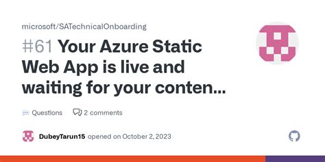 Your Azure Static Web App Is Live And Waiting For Your Content Error Microsoft