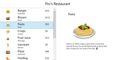 Github Procas Foodmenuwpf Wpf Concepts Used Data Binding On Custom Listbox Items