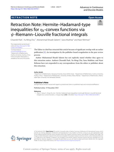 PDF Retraction Note HermiteHadamard type inequalities for ηh convex