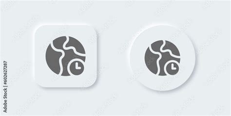 World Time Solid Icon In Neomorphic Design Style Clock Signs Vector
