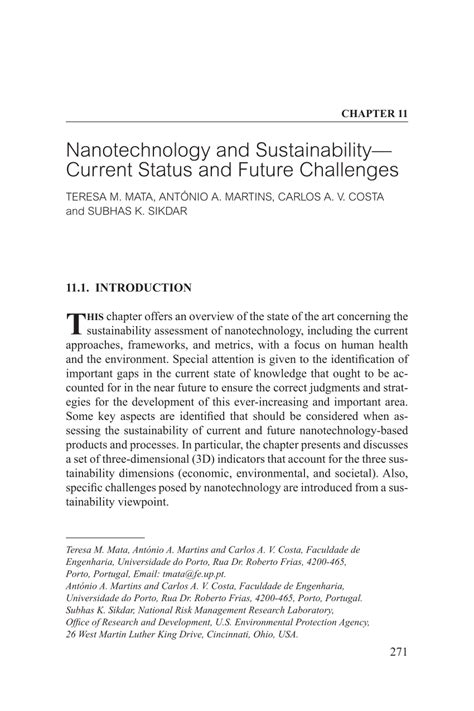 Pdf Nanotechnology And Sustainability— Current Status And Future Challenges