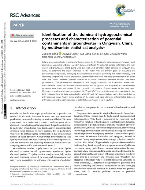 Pdf Identification Of The Dominant Hydrogeochemical Processes And