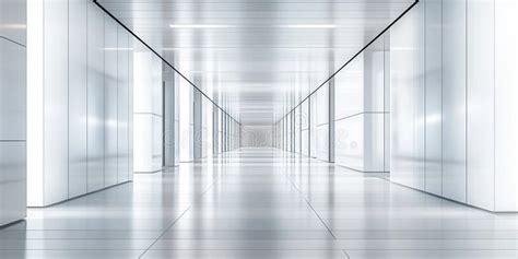Futuristic Minimalist Hallway With Reflective Surfaces And Symmetrical Design Stock Image