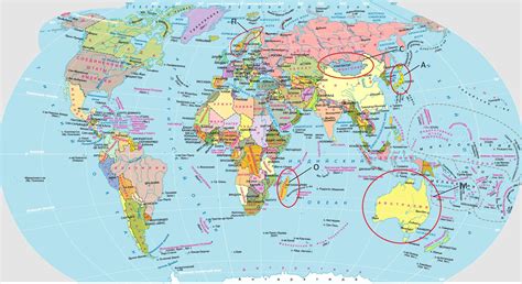 Обозначте и подпишите названия государств с разным географическим положением по одному каждого