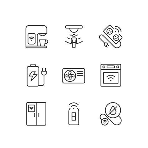 Smart Appliances For Home Pixel Perfect Linear Icons Set Automated Devices Internet Of Things