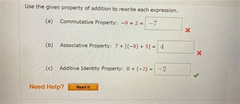 solved use the given property of addition to rewrite each