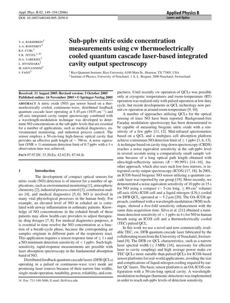 Pdf Sub Ppbv Nitric Oxide Concentration Measurements Using Cw Thermoelectrically Cooled