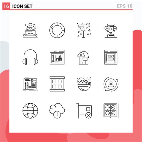 16 User Interface Outline Pack Of Modern Signs And Symbols Of Headset Audio Cocktail Training