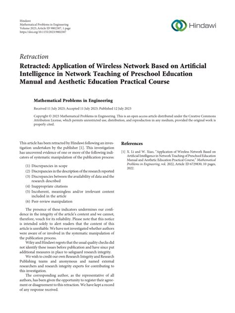 Pdf Retracted Application Of Wireless Network Based On Artificial Intelligence In Network